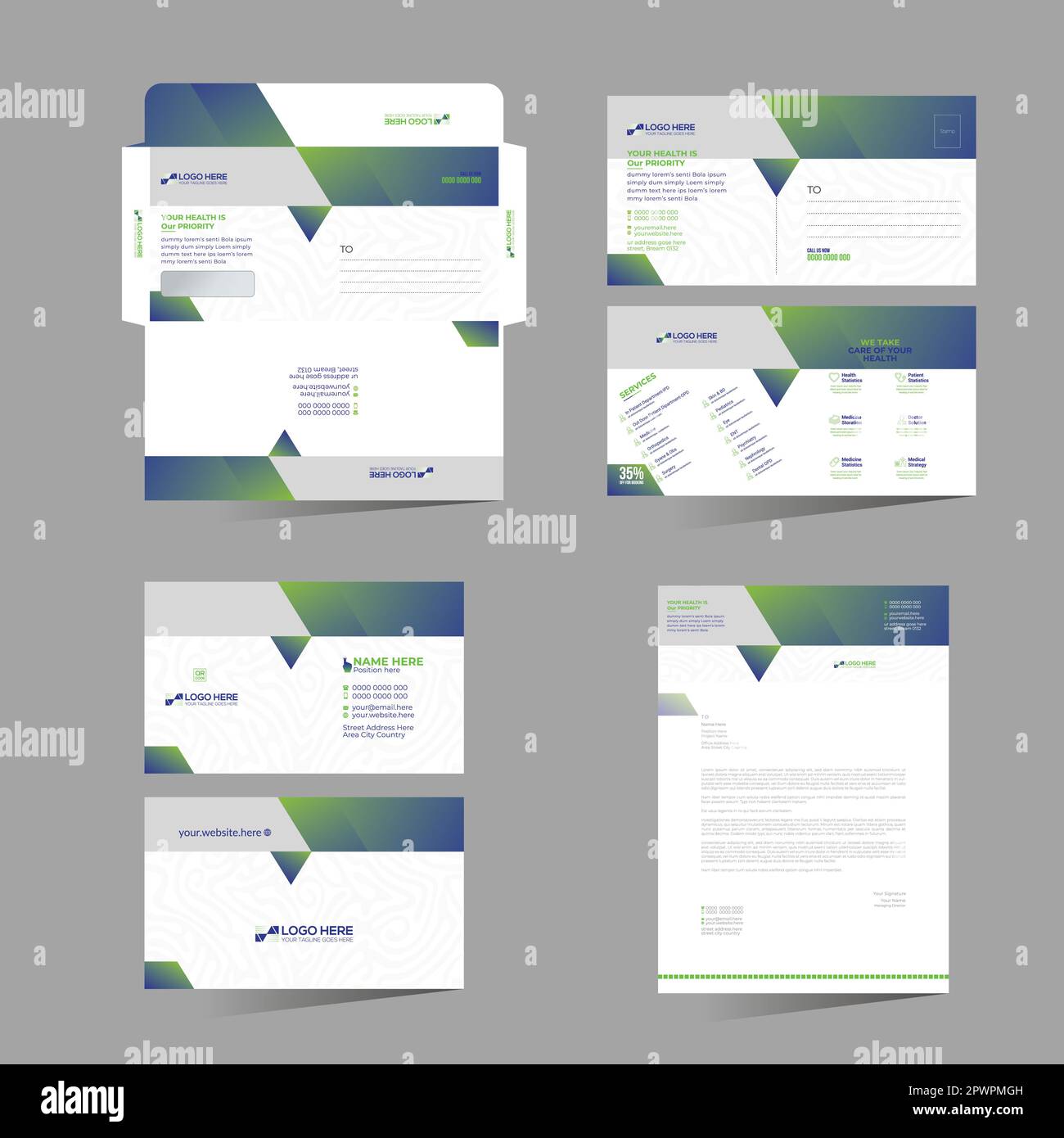 Stationary with Envelope Postcard Business card and Letterhead Stock ...