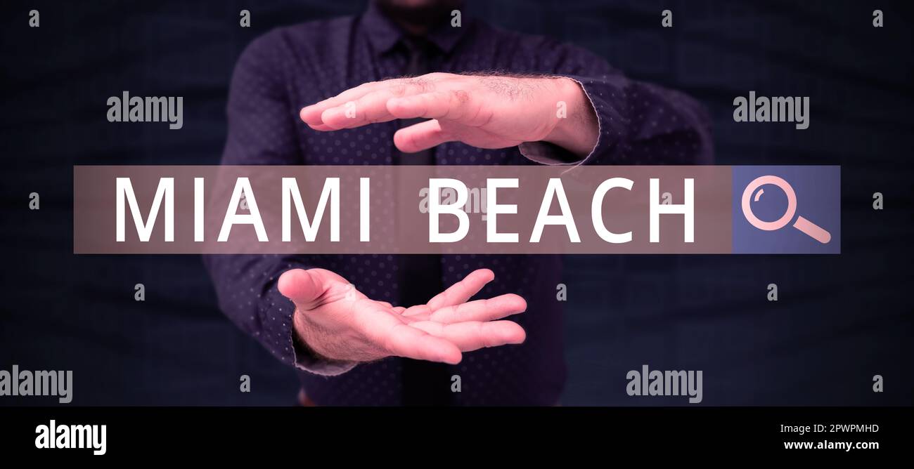 Text showing inspiration Miami Beach, Word Written on the coastal ...