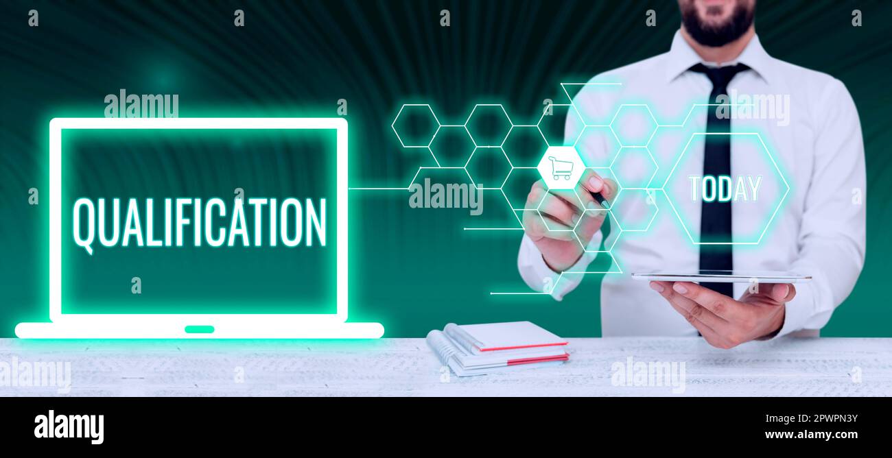 Text caption presenting Qualification, Concept meaning Officially ...
