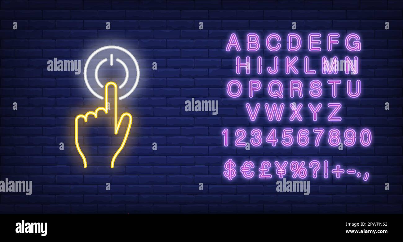 Pushing turn on button neon sign Stock Vector Image & Art - Alamy