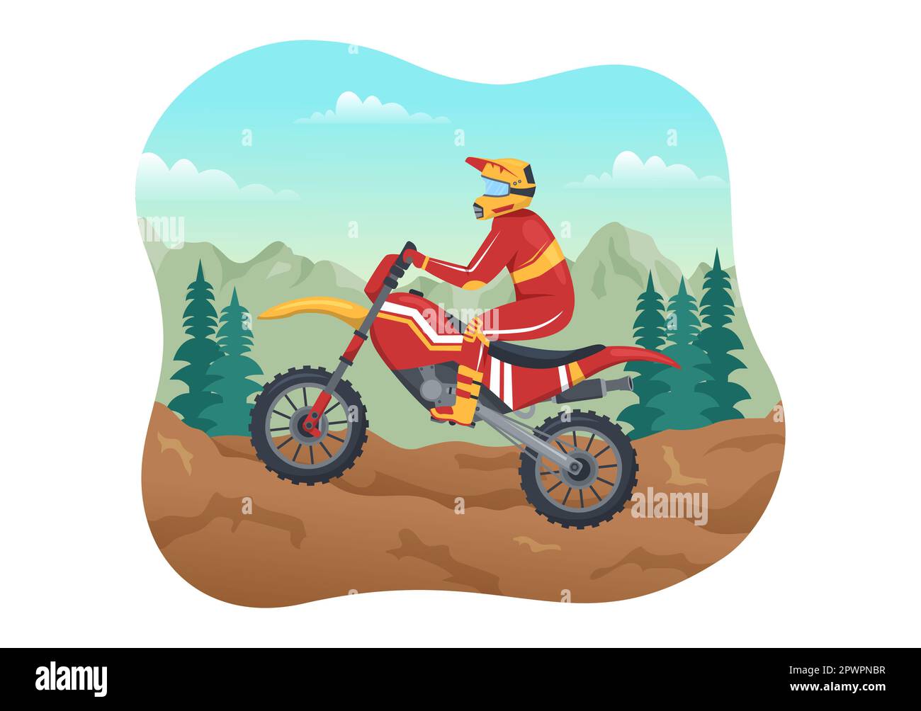 Motocross Illustration with a Rider Riding a Bike Through Mud, Rocky ...
