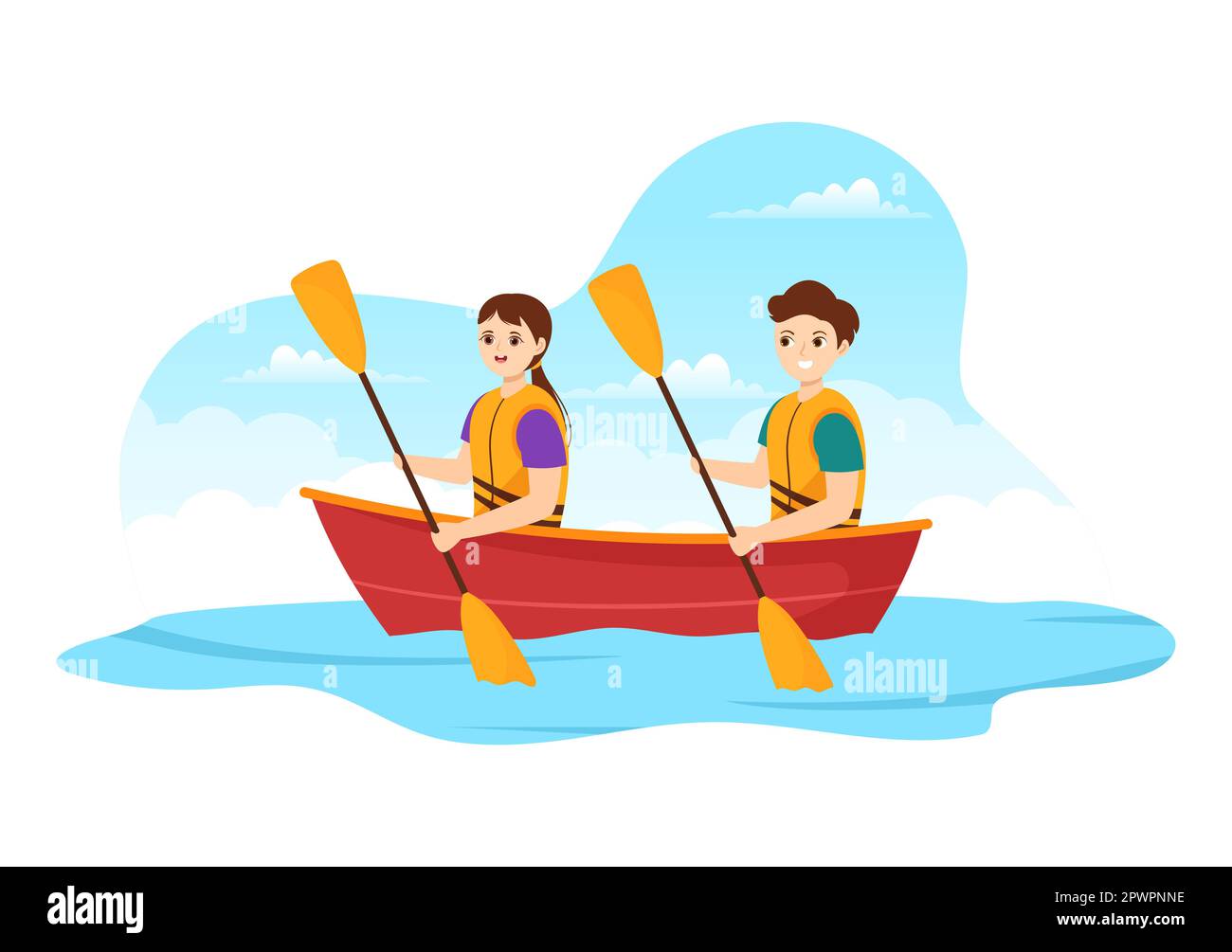 People Enjoying Rowing Illustration with Canoe and Sailing on River or ...