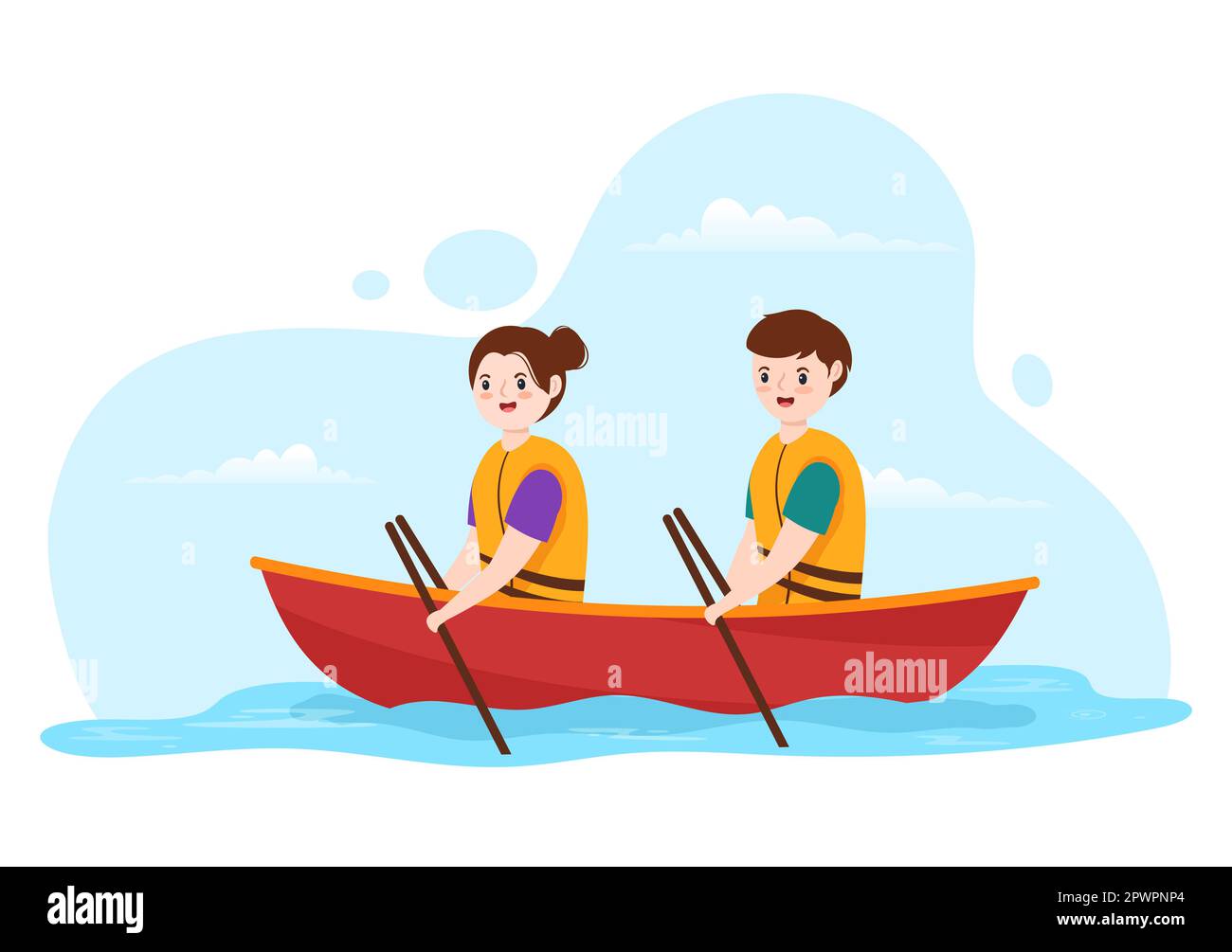 People Enjoying Rowing Illustration with Canoe and Sailing on River or ...