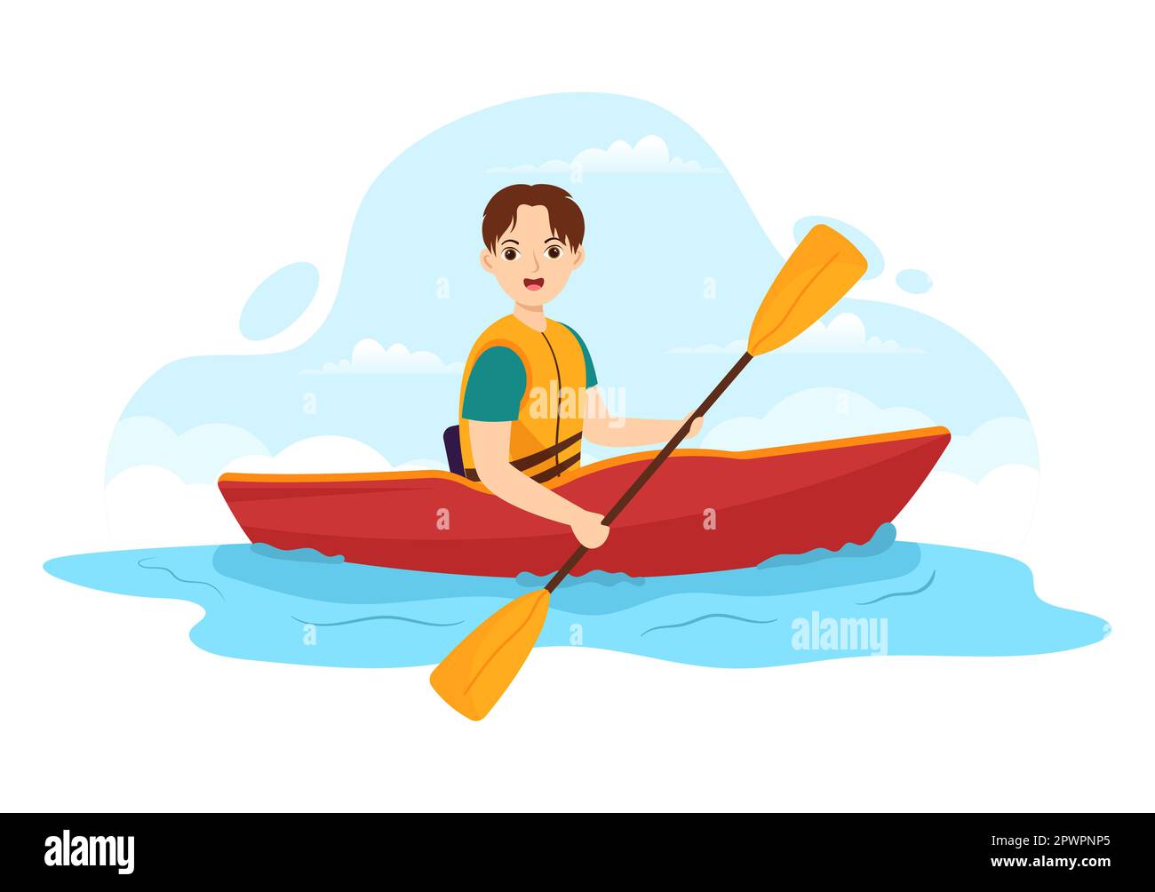 People Enjoying Rowing Illustration with Canoe and Sailing on River or ...