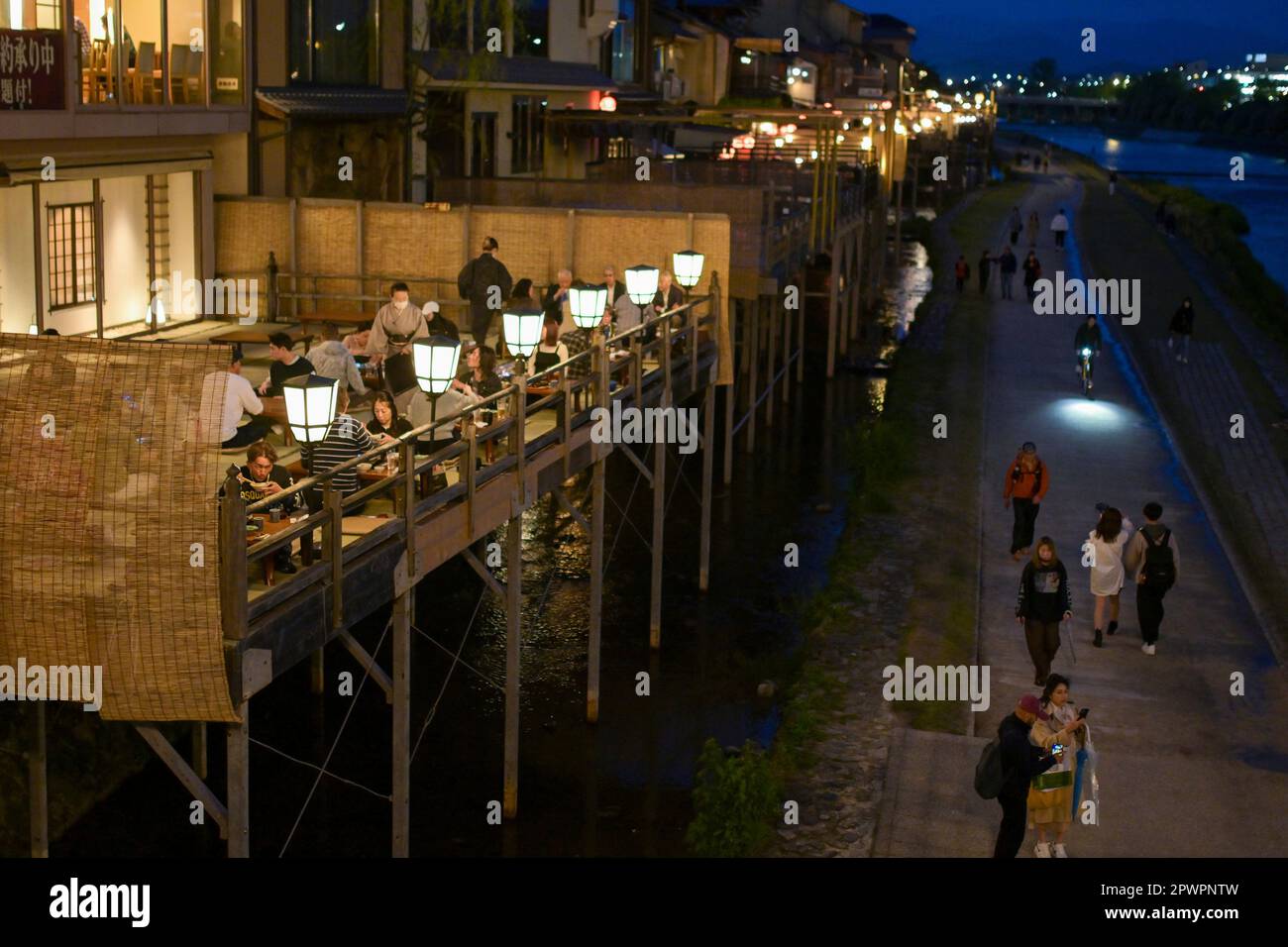 The terrace floors of restaurants for summer "Kamogawa Noryo Doko" begins along the Kamo river ...