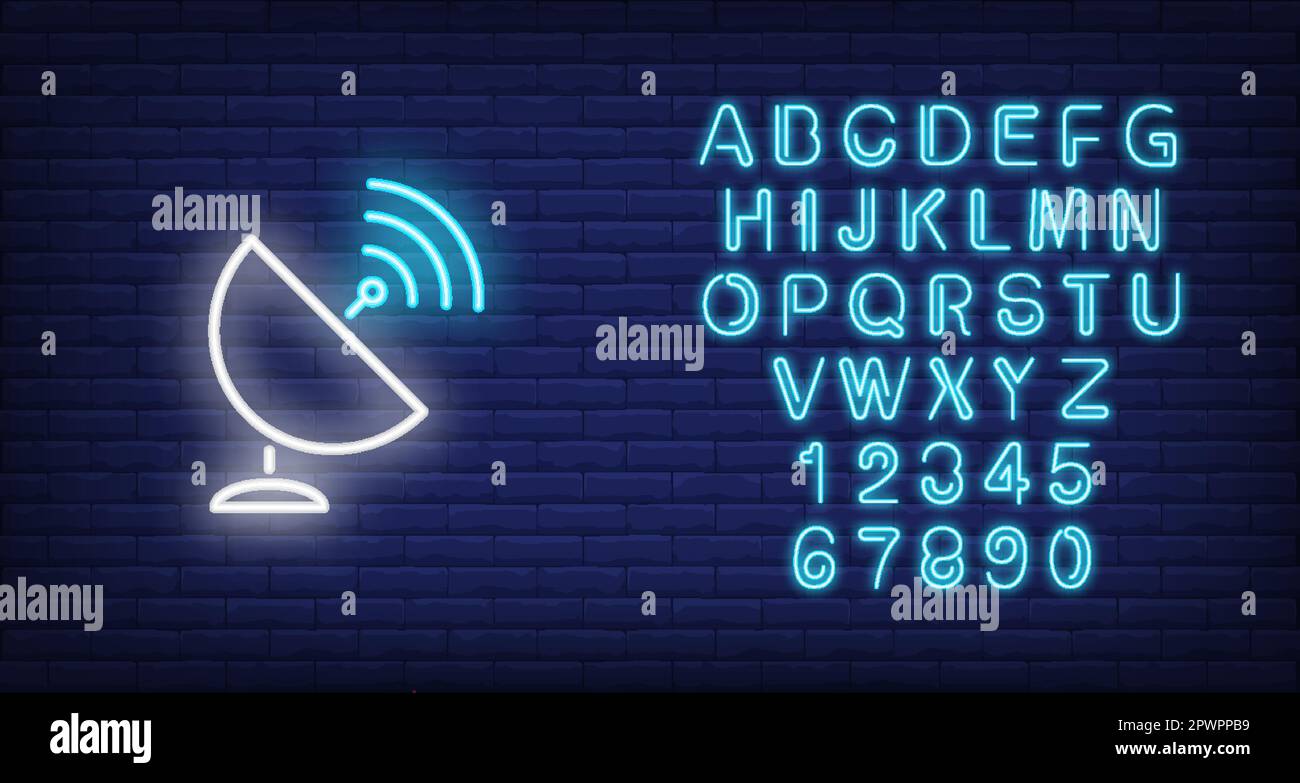 Satellite dish and signal symbol neon sign Stock Vector Image & Art - Alamy