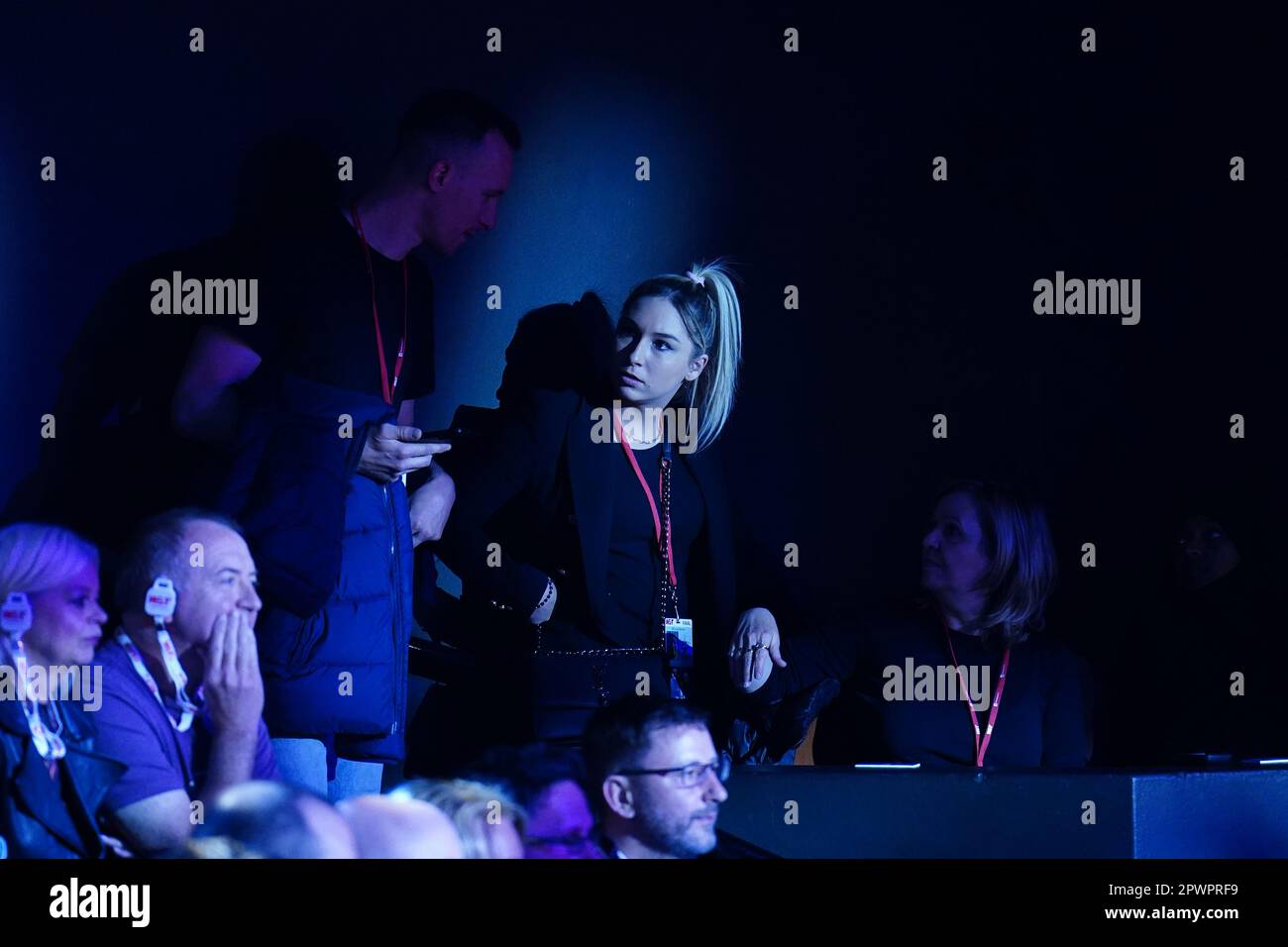 Luca Brecel's partner Laura Vanoverberghe is seen during the final on ...
