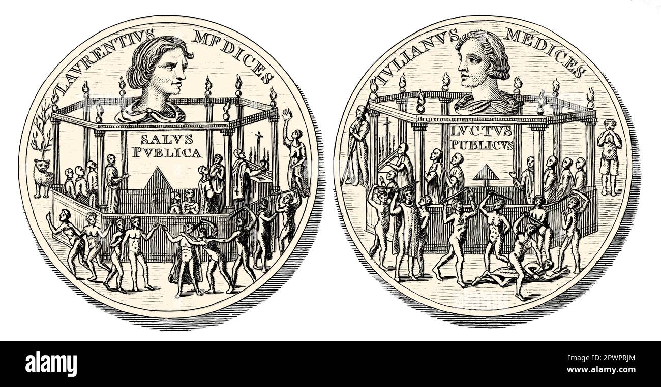 Medal on the conspiracy of the Pazzi, portrait of Lorenzo I de Medici ...