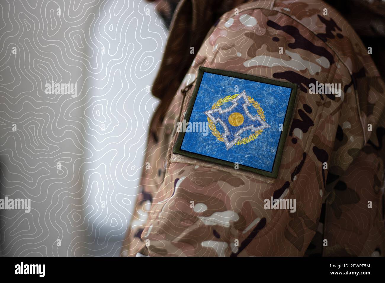 Soldier with flag collective security treaty organization hi-res stock ...