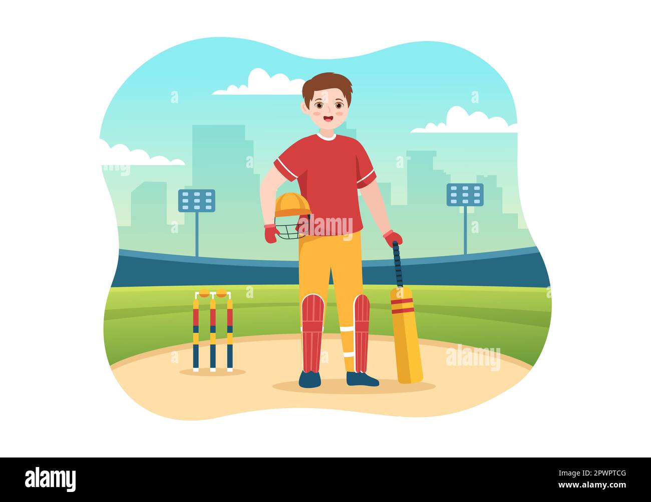 Batsman Playing Cricket Sport Illustration with Bat and Balls in the ...