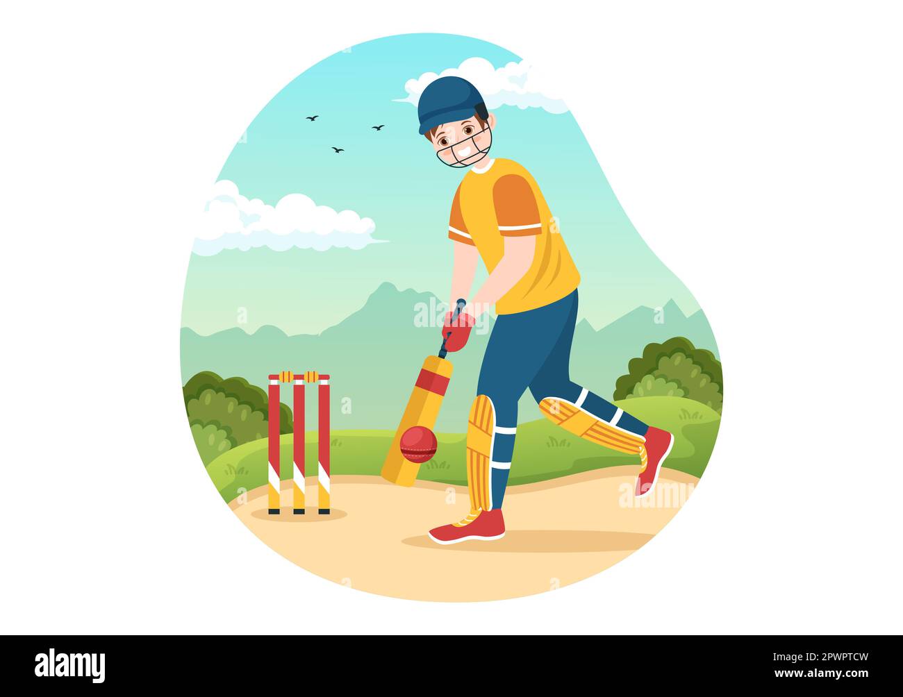 Batsman Playing Cricket Sport Illustration with Bat and Balls in the ...