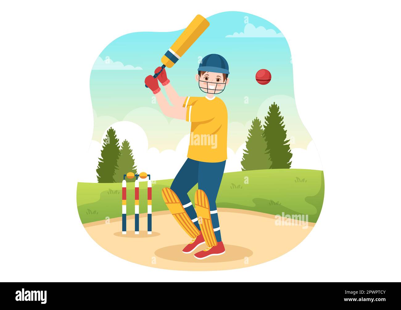 Batsman Playing Cricket Sport Illustration with Bat and Balls in the ...