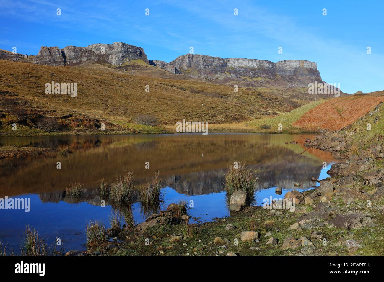 Lochan nan dunan and the Quiraing in the background. Isle of Skye ...