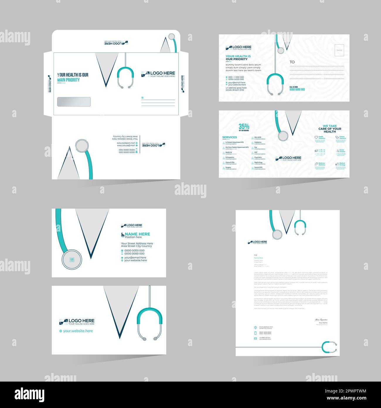 Stationary with Envelope Postcard Business card and Letterhead Stock ...