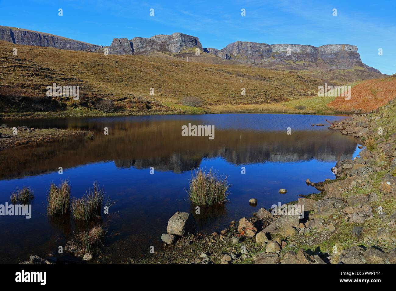 Lochan nan dunan and the Quiraing in the background. Isle of Skye ...