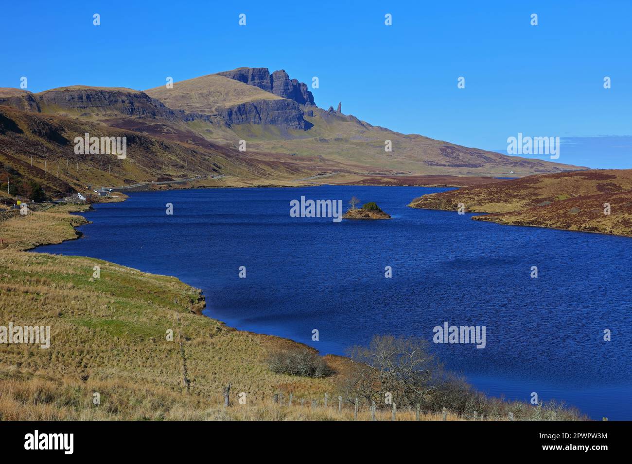 Loch Fada and the Storr on a Sunny day the clear blue sky.Isle of Skye ...