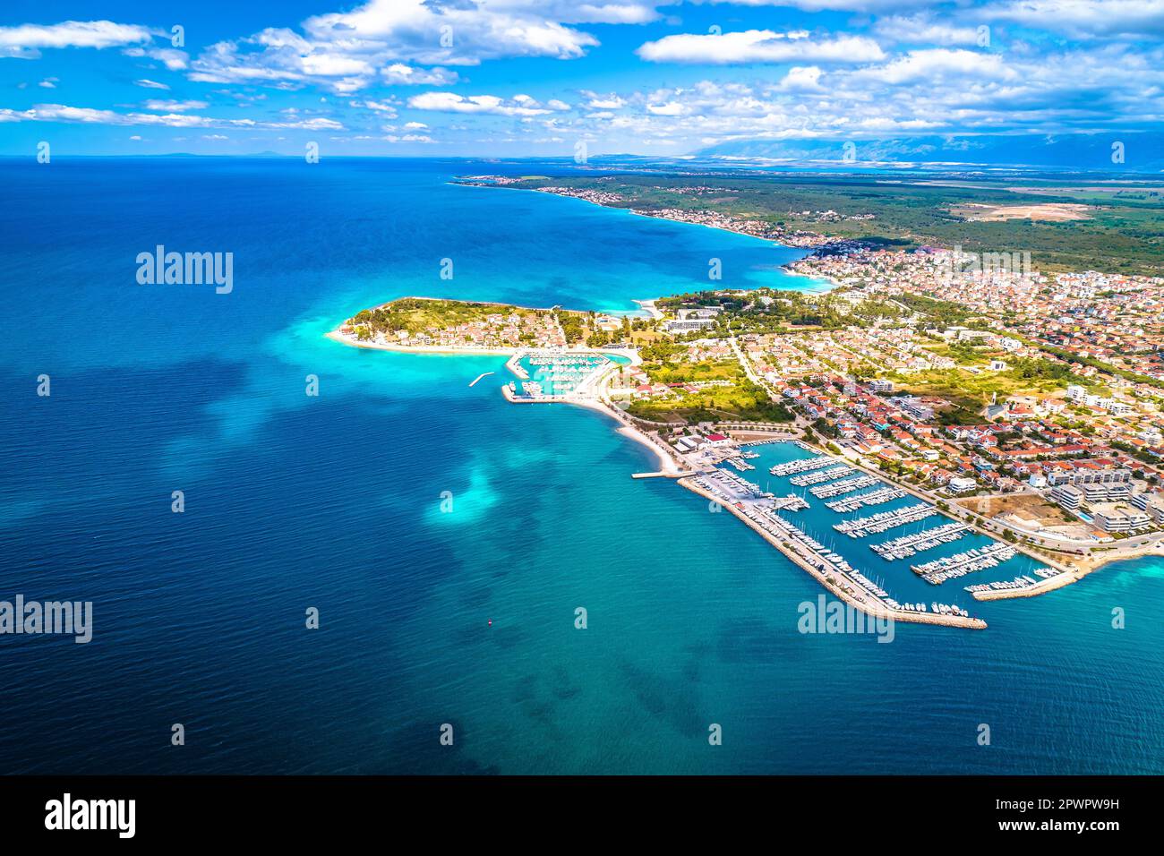 Zadar. Puntamika and Borik in Zadar scenic coastline aerial panoramic ...