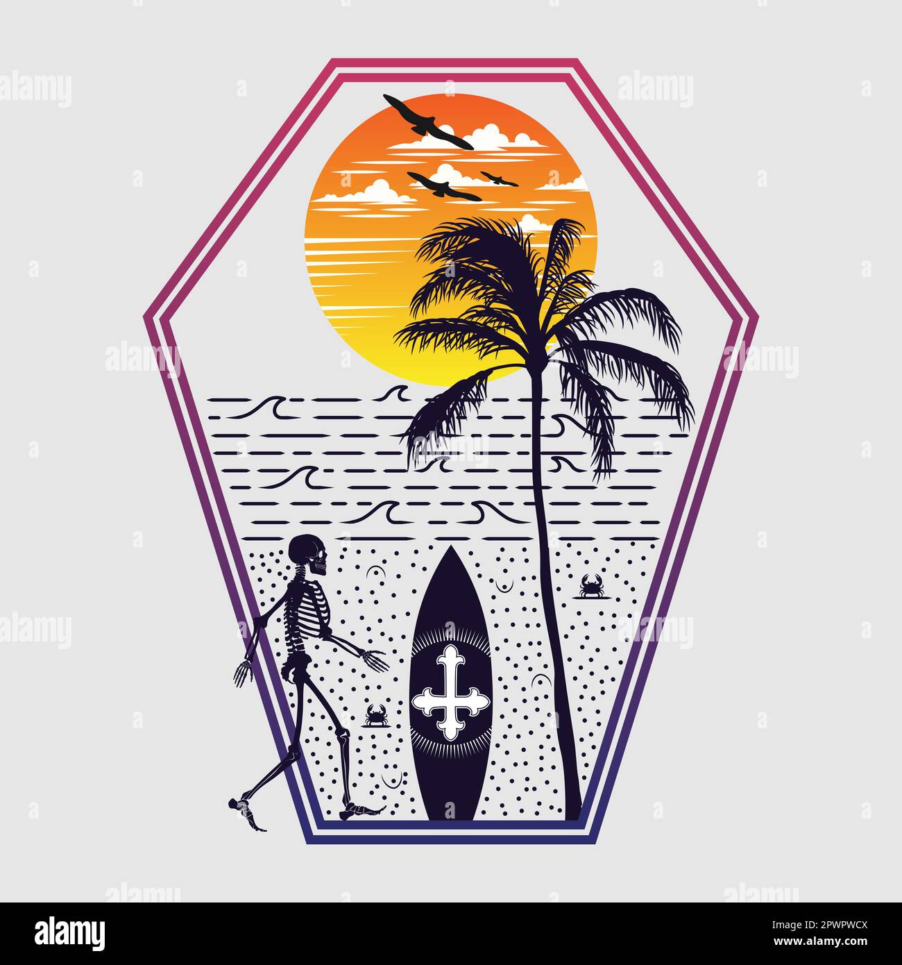 Ocean and beach panoramic landscape design. Editable, resizable, EPS 10 ...