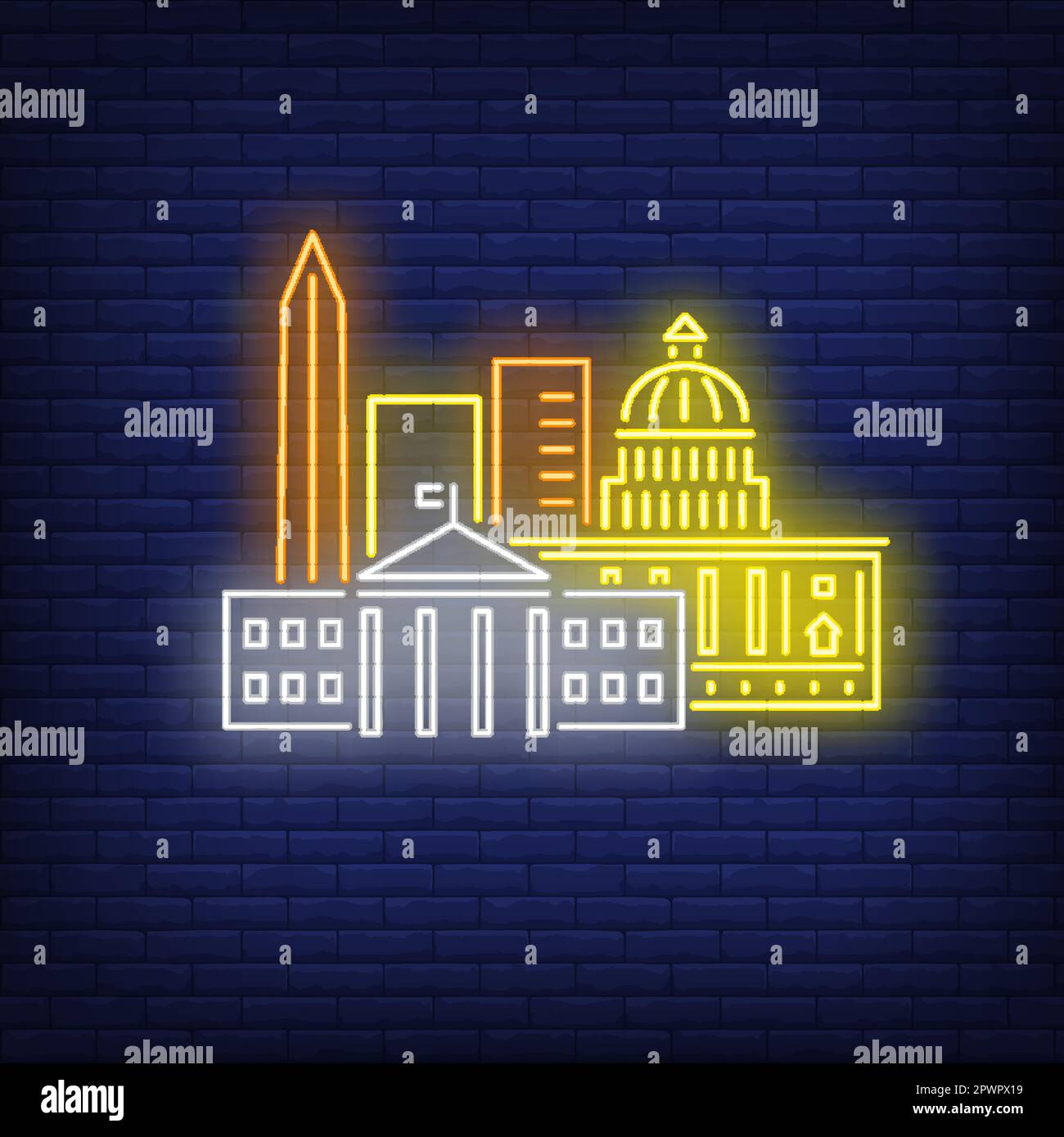 Washington DC buildings neon sign Stock Vector Image & Art - Alamy