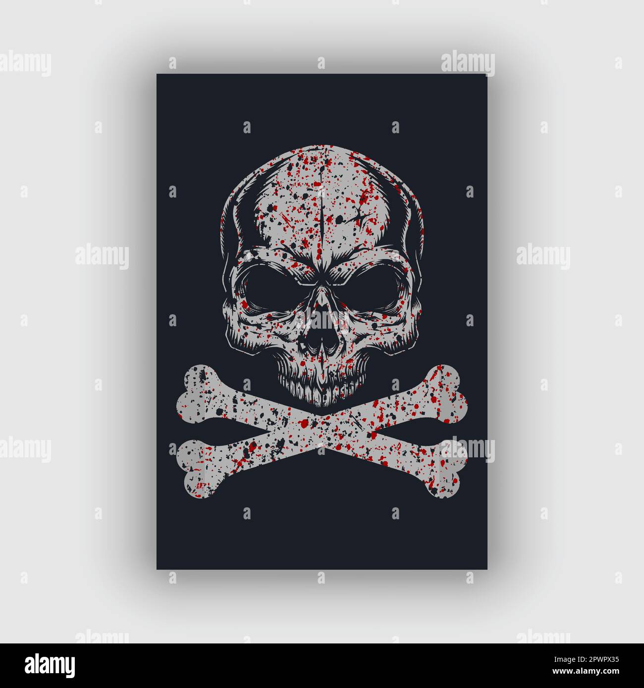 Skull and bone vector with gritty texture and blood stain artwork ...