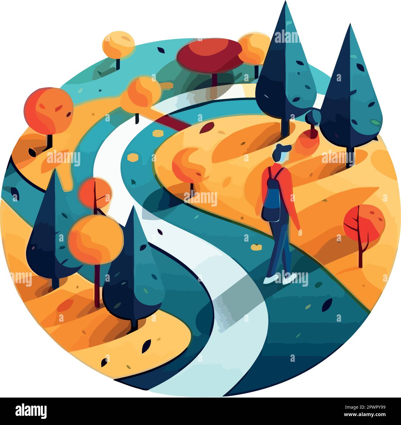 walking man path tree in nature Stock Vector Image & Art - Alamy