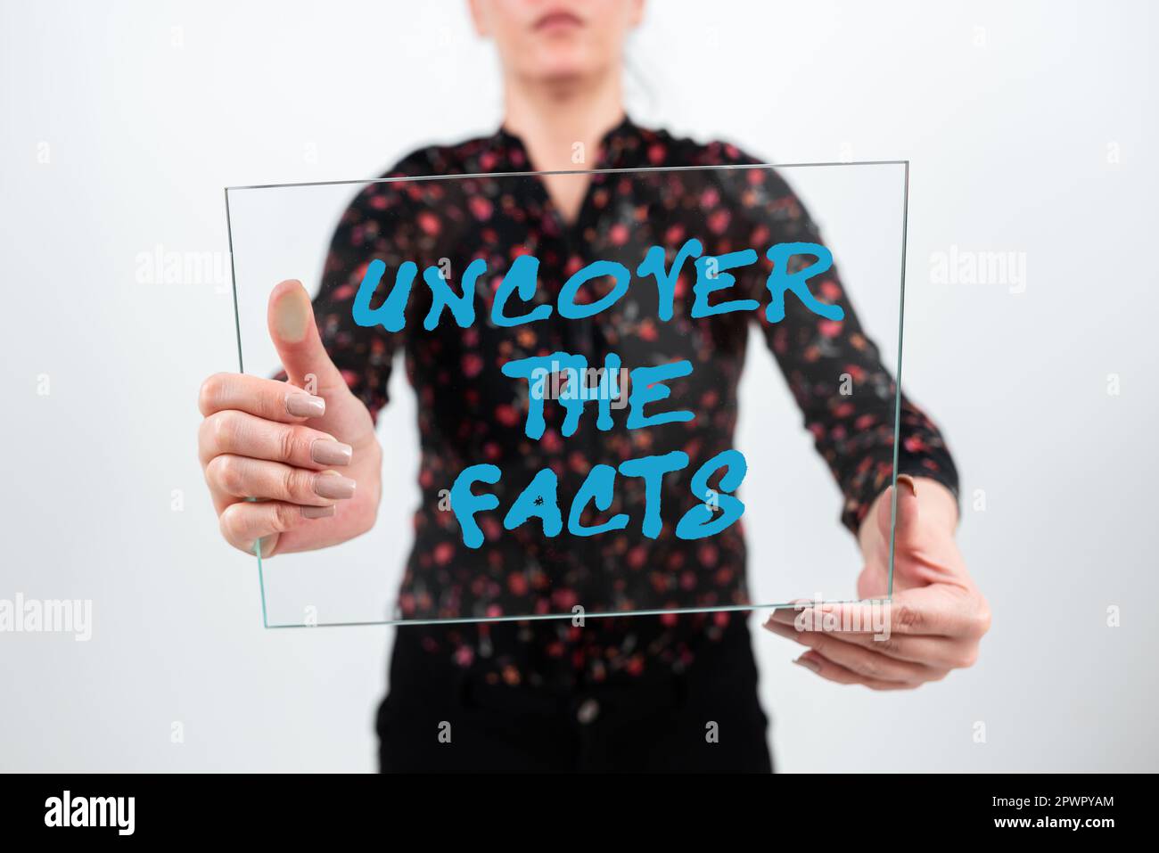 Hand writing sign Uncover The Facts, Business concept Find the truth ...