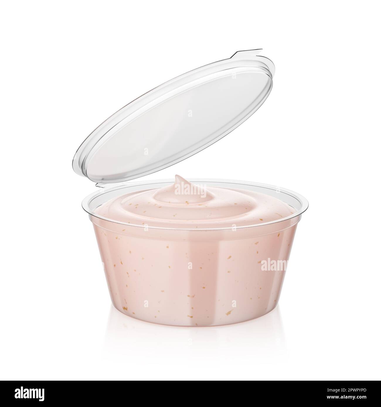Open pink sauce in fast food dip container isolated on white. 3D ...