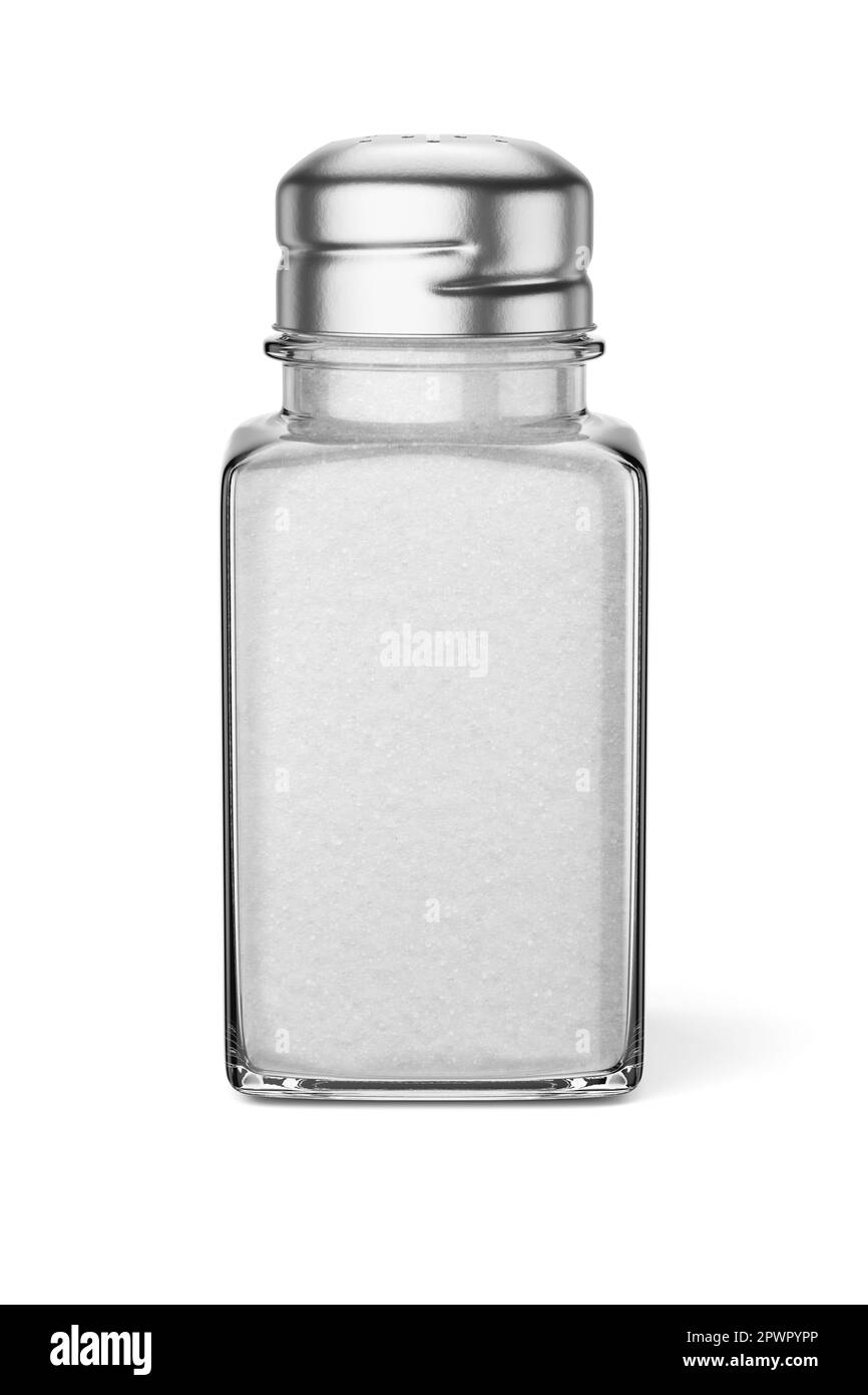 Transparent salt shaker isolated on white background. 3d rendering ...