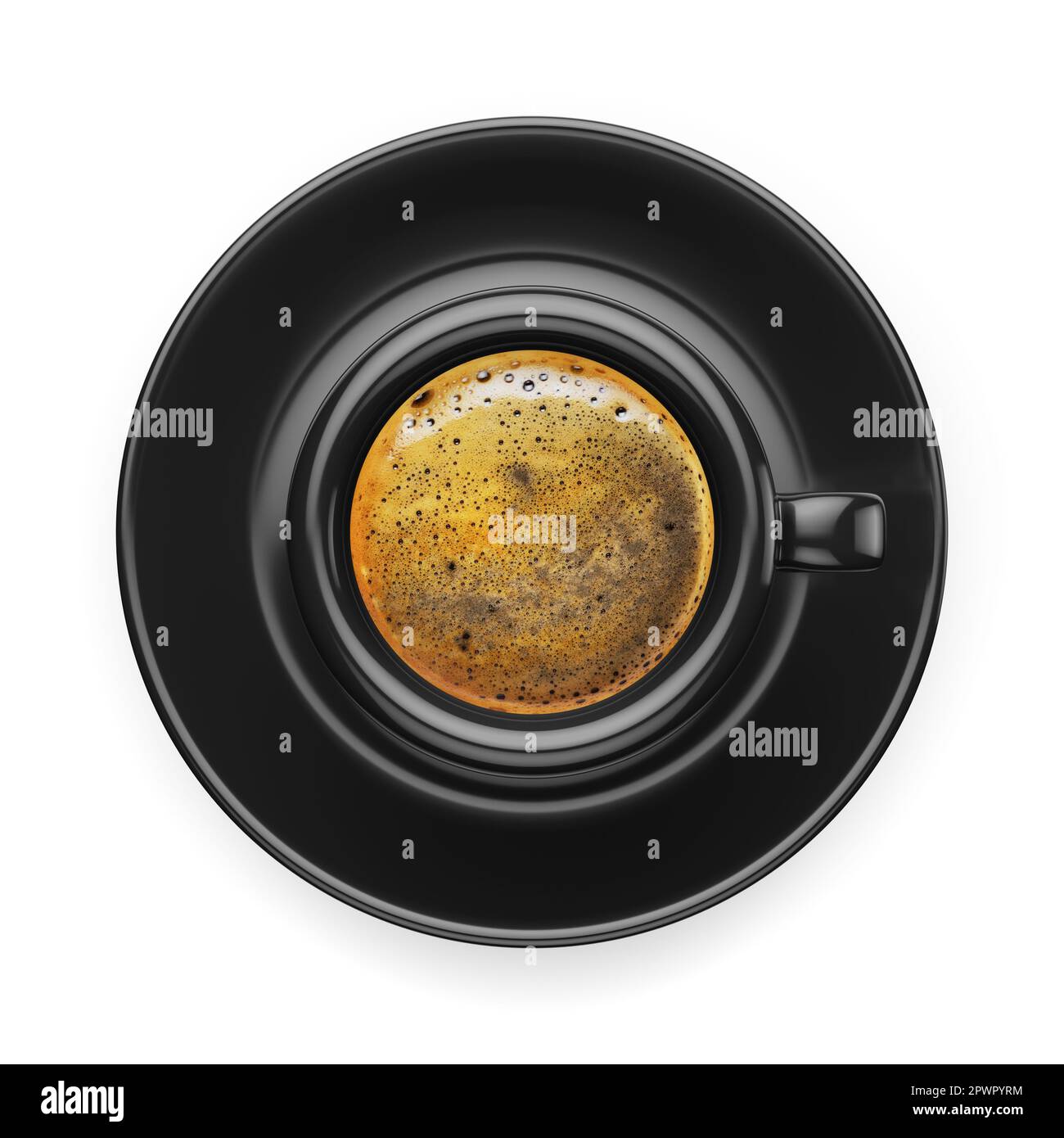 Black espresso coffee cup isolated on white background. Top view. 3D ...