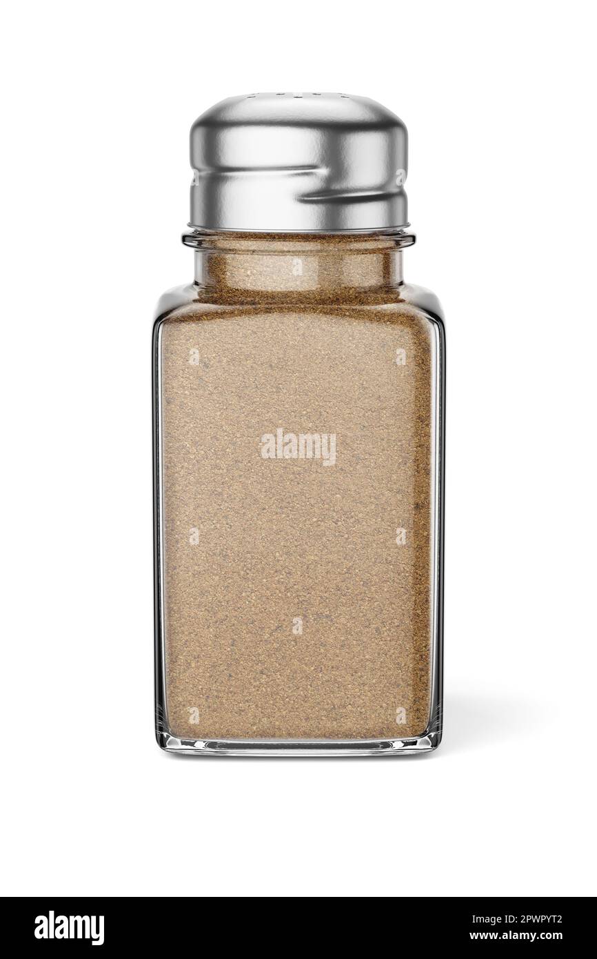 Transparent fine ground pepper shaker isolated on white background. 3d ...