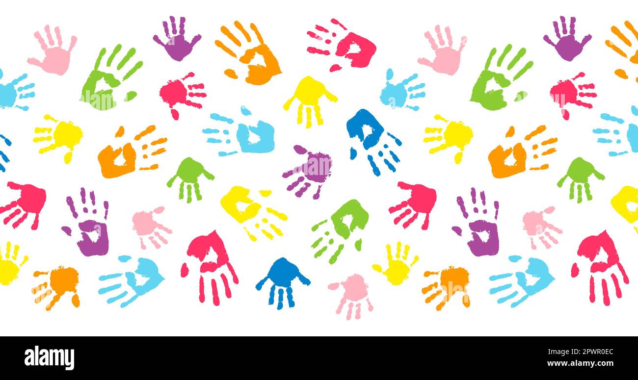 Multicolor different hand prints, background made from colorful ...