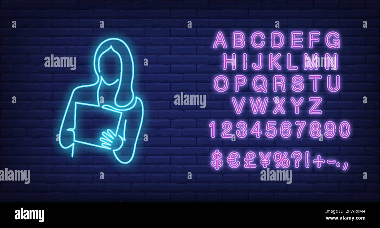 Silhouette of woman writing on clipboard neon sign Stock Vector Image ...