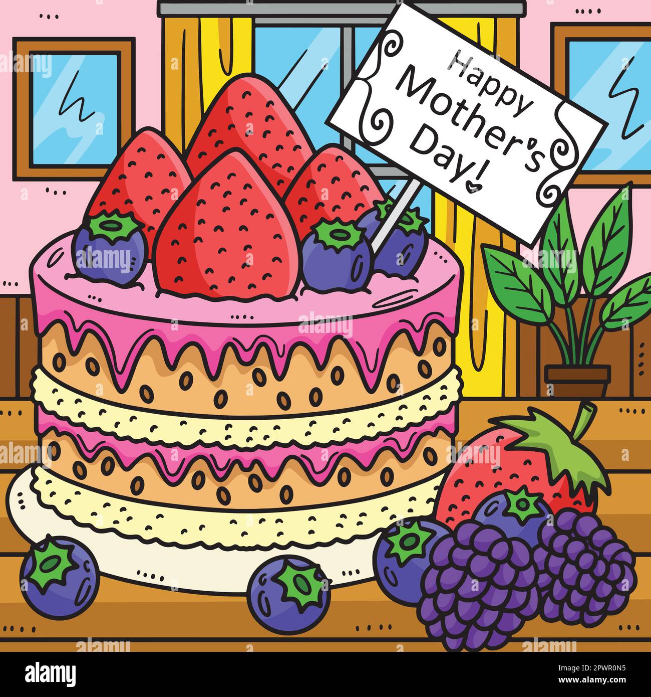 Mothers Day Cake Colored Cartoon Illustration Stock Vector Image & Art ...