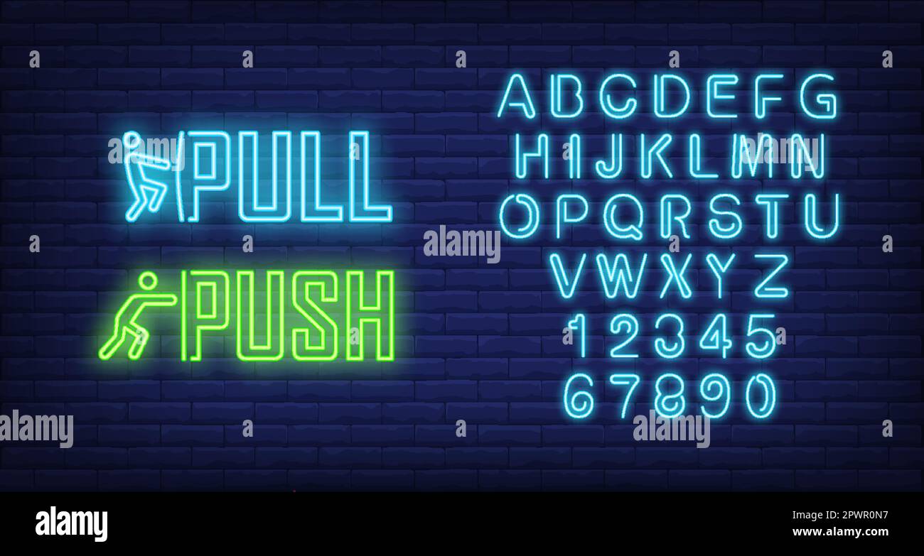 Pull and push neon sign Stock Vector Image & Art - Alamy
