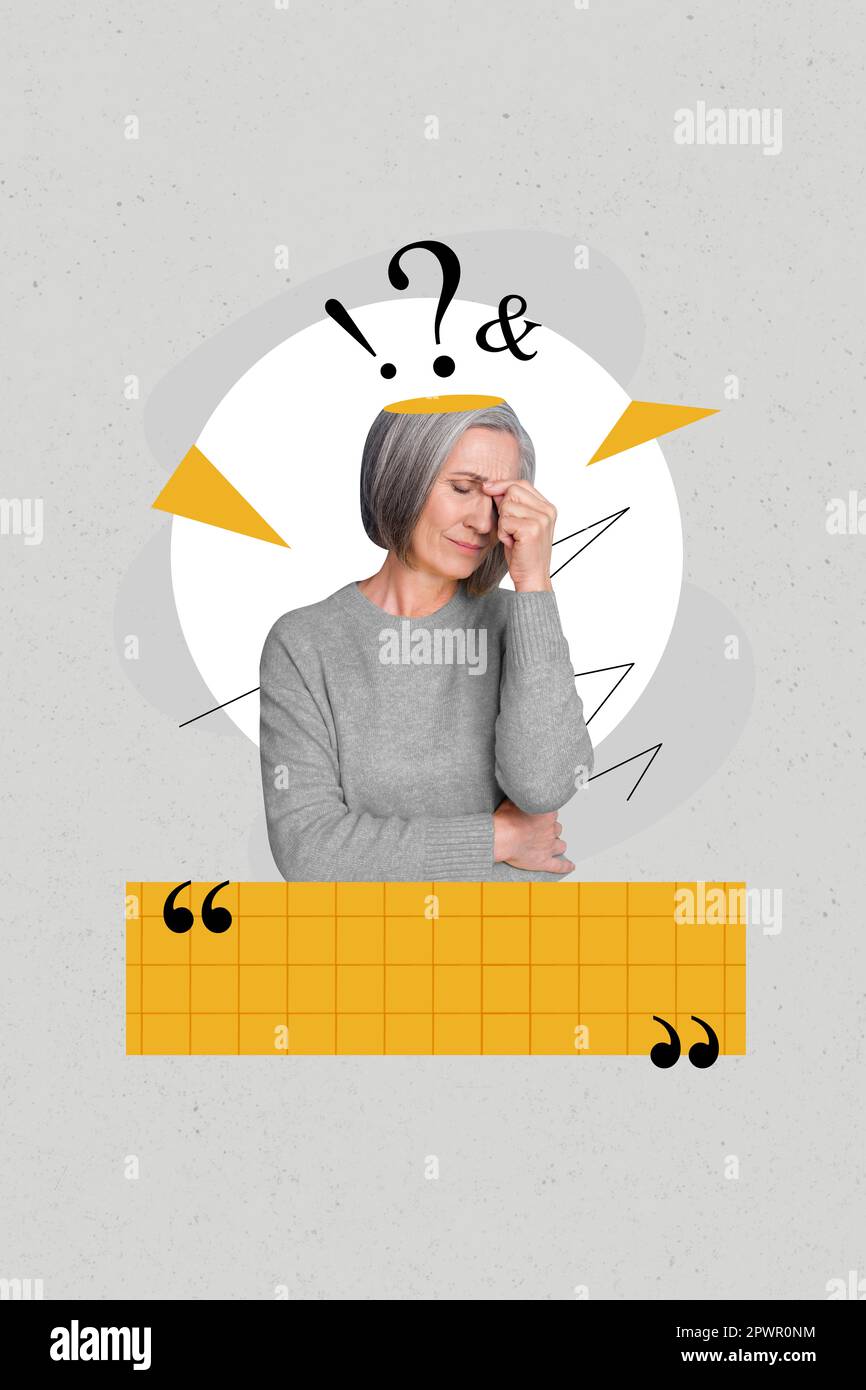 Creative retro 3d magazine collage image of puzzled lady having ...