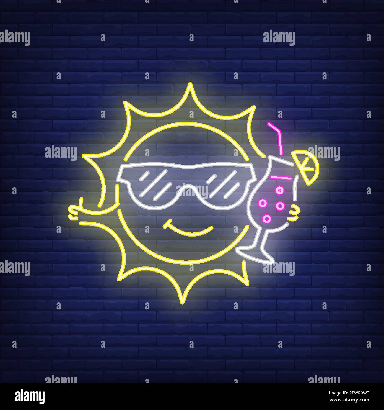 Cartoon sun drinking cocktail neon sign Stock Vector Image & Art - Alamy