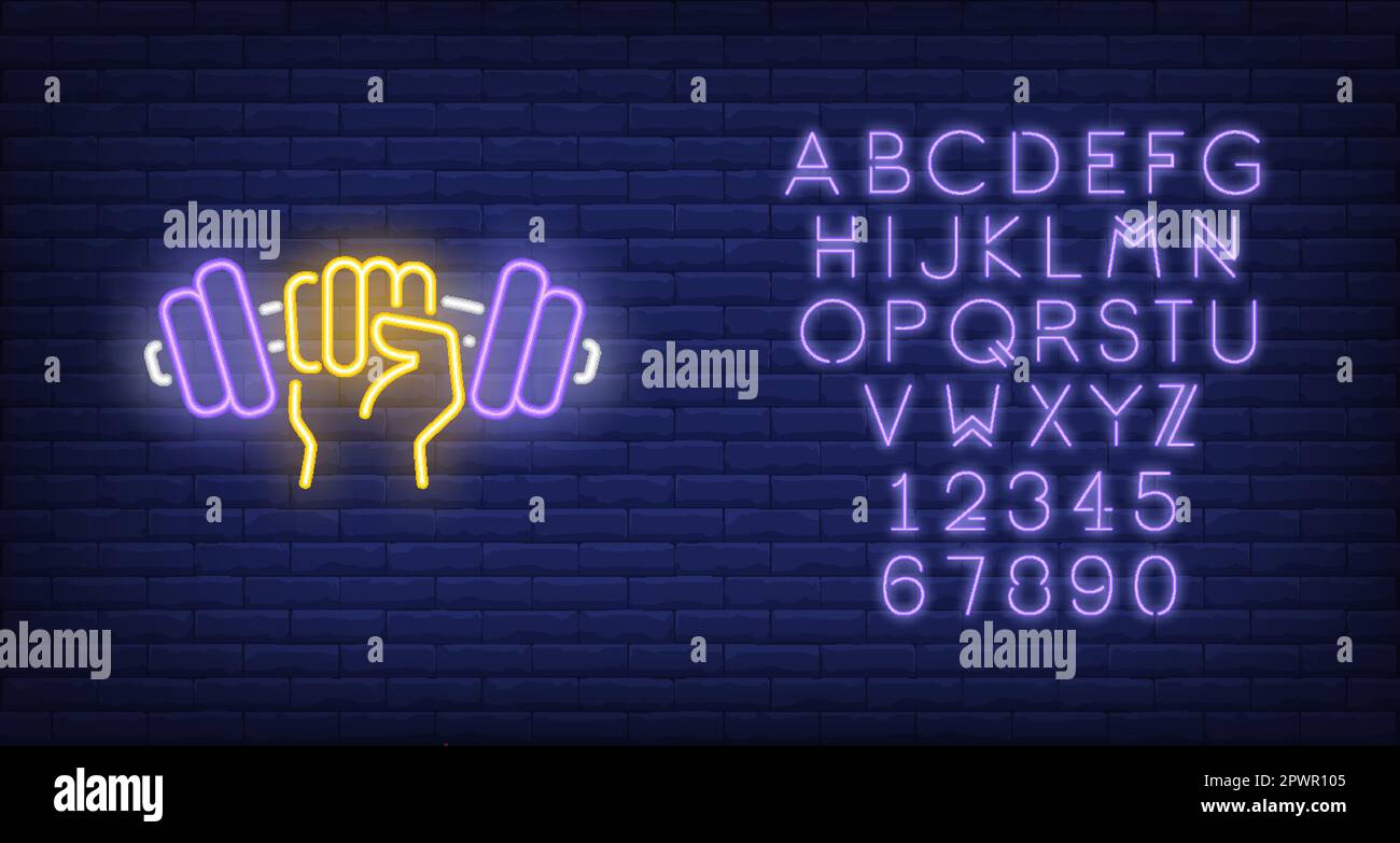 Hand holding dumbbell neon sign Stock Vector Image & Art - Alamy