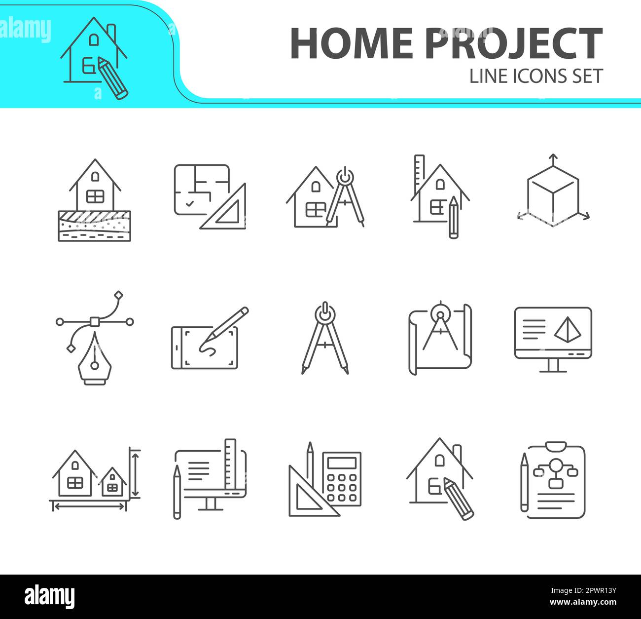 Home project line icon set Stock Vector Image & Art - Alamy