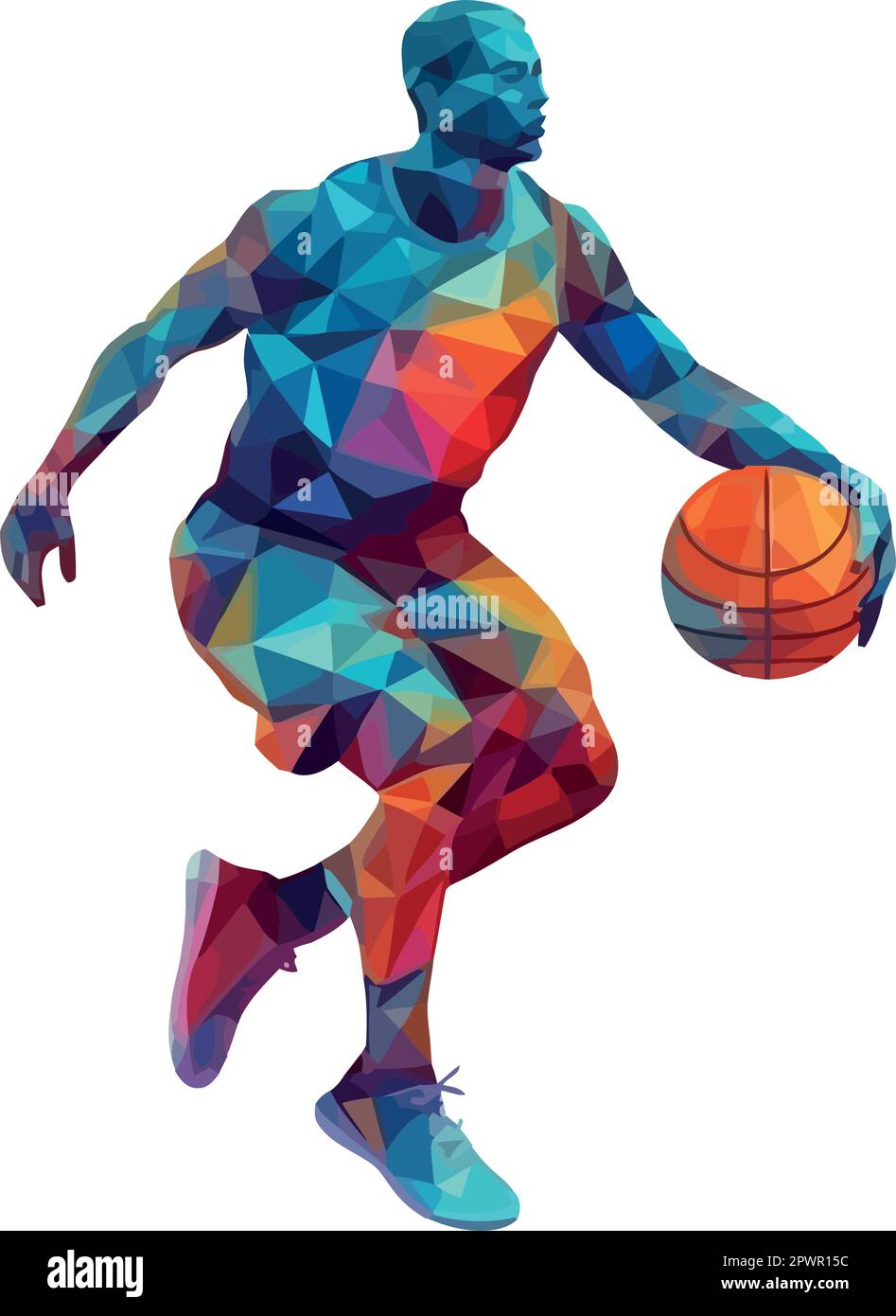 Muscular man jumping, running, and playing basketball Stock Vector ...