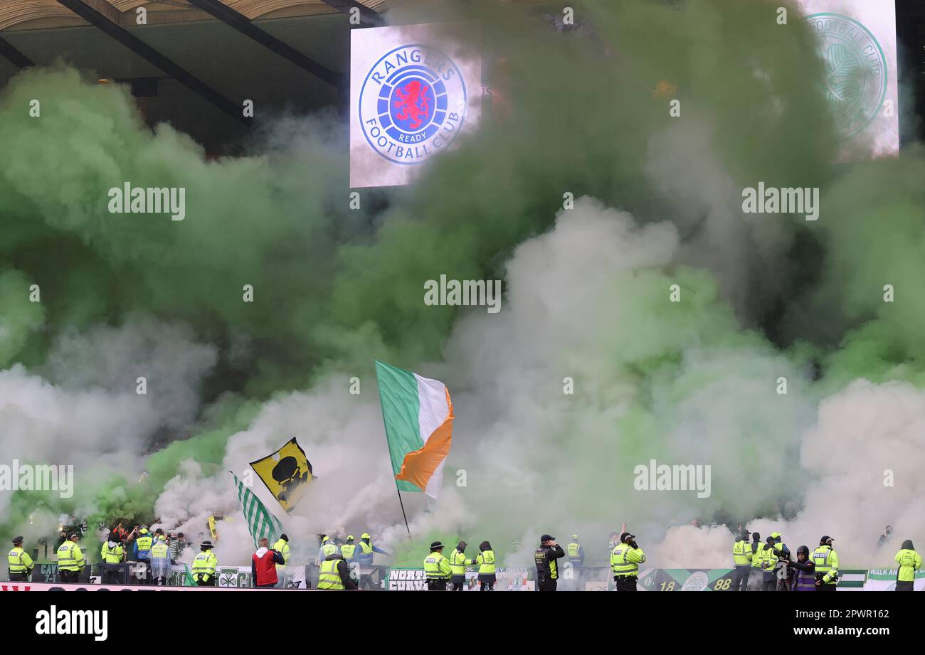 Celtic fan set off flares before the Scottish Cup semi-final match at ...