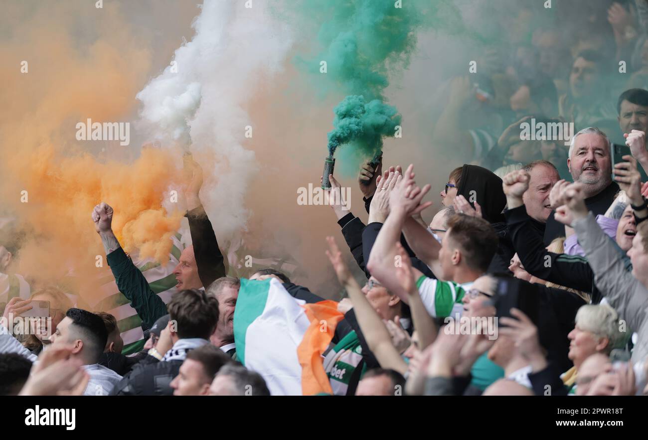 Celtic fans set off a flare during the Scottish Cup semi-final match at ...