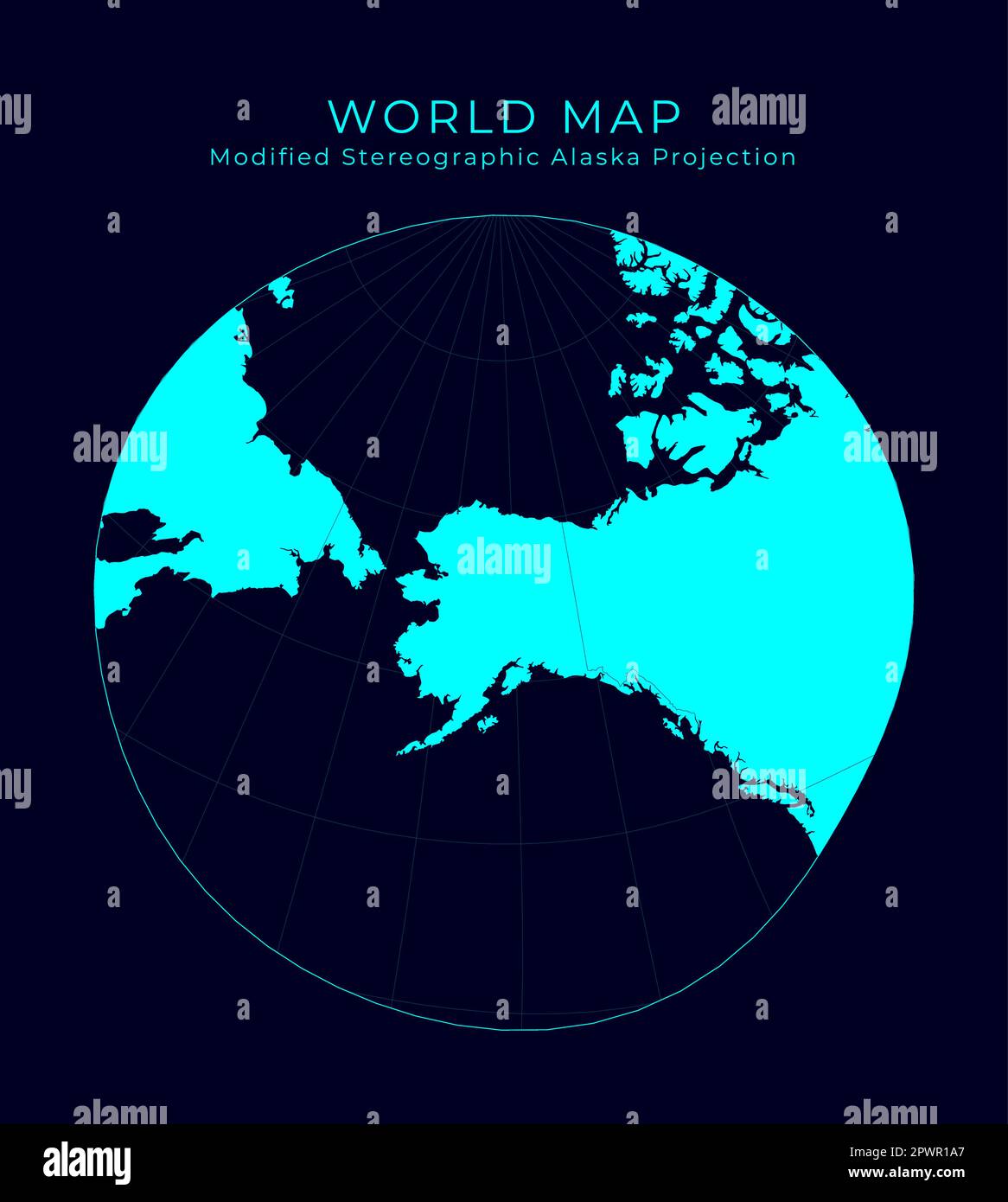 Map Of The World Modified Stereographic Projection For Alaska Futuristic Infographic World