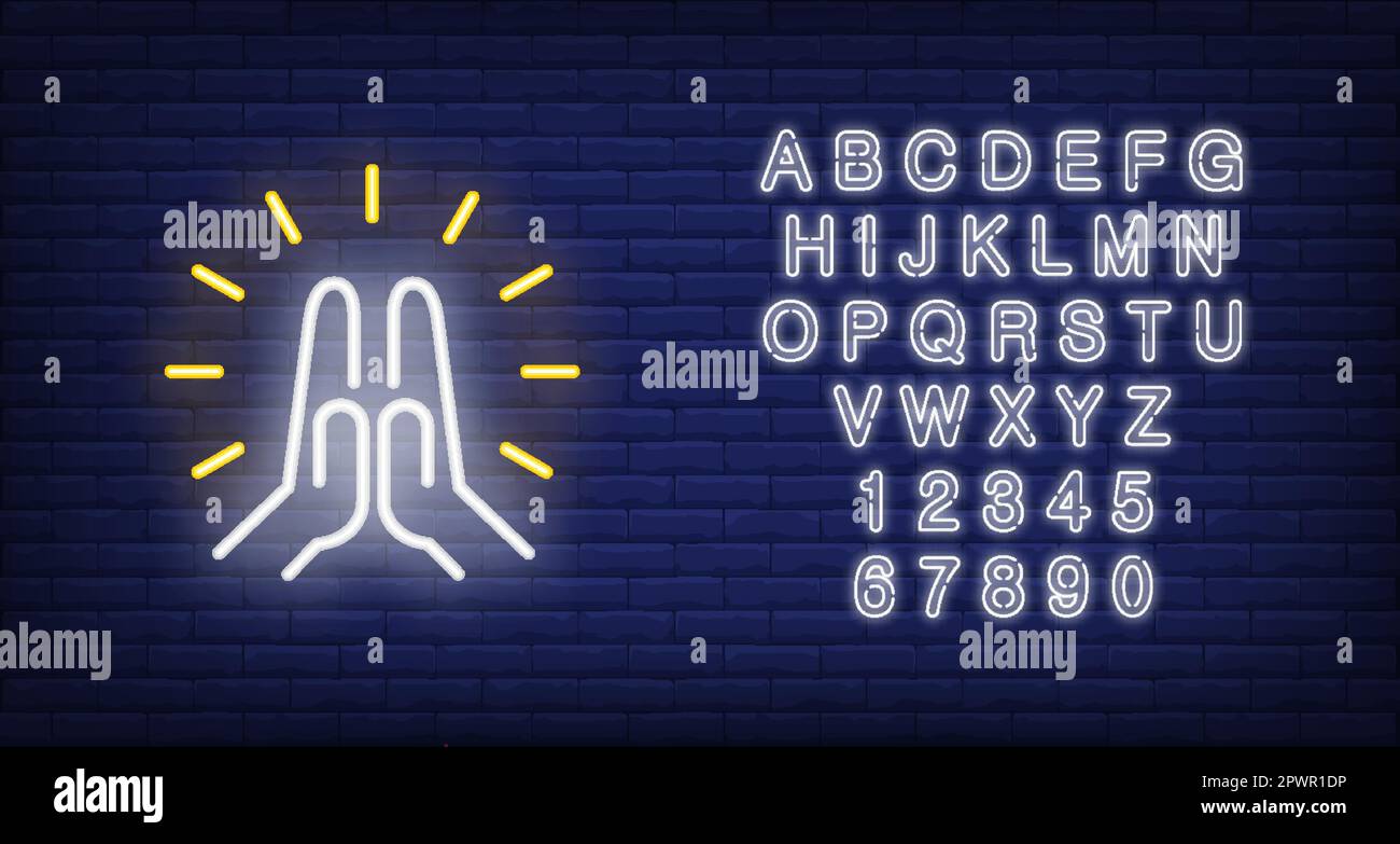 Shining Namaste gesture neon sign Stock Vector Image & Art - Alamy