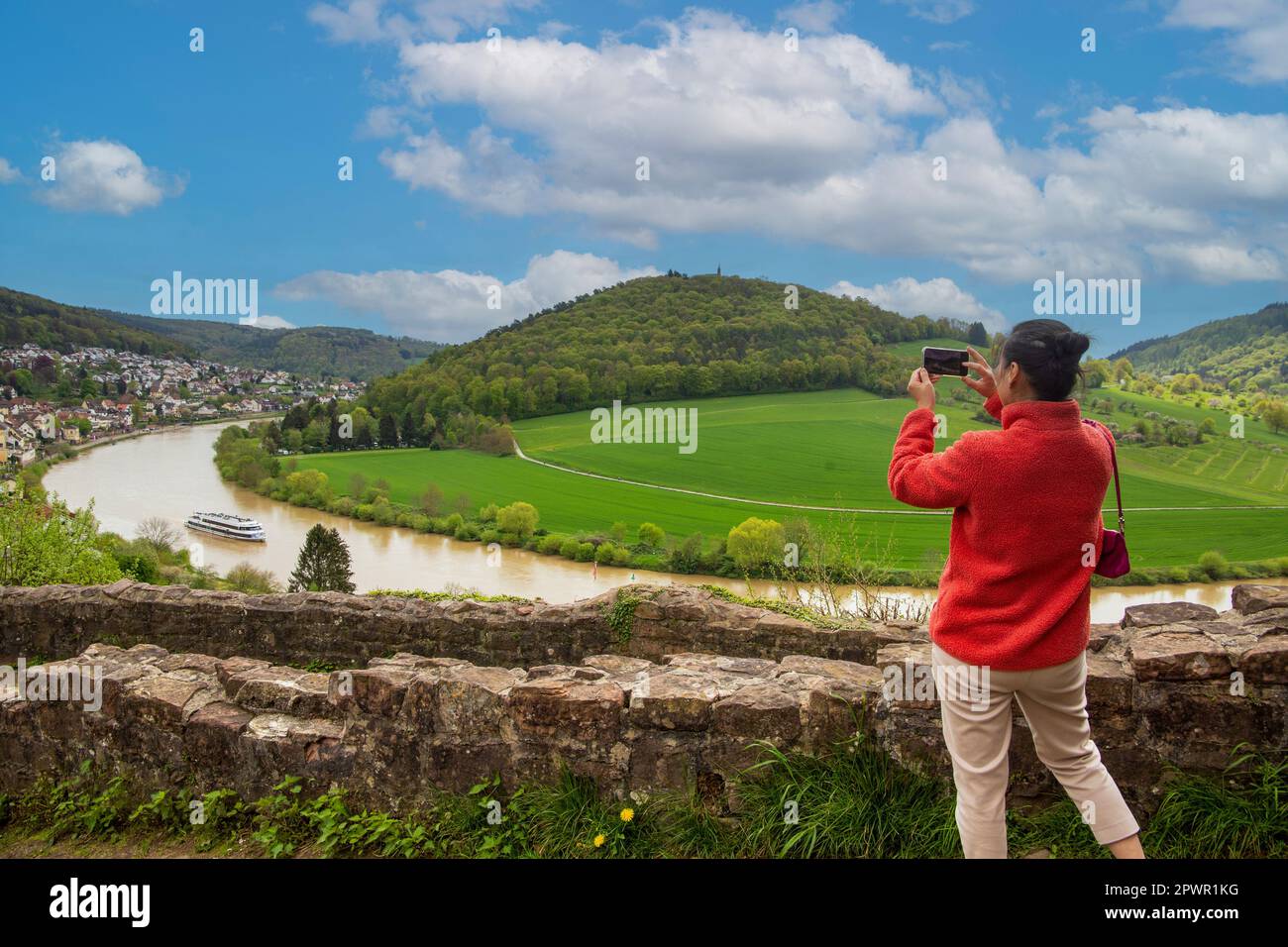 Neckartal-Odenwald Nature Park: Young female tourist takes photos at ...