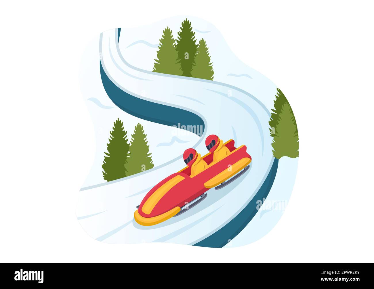 Athlete Riding Sled Bobsleigh Illustration with Snow, Ice and Bobsled ...