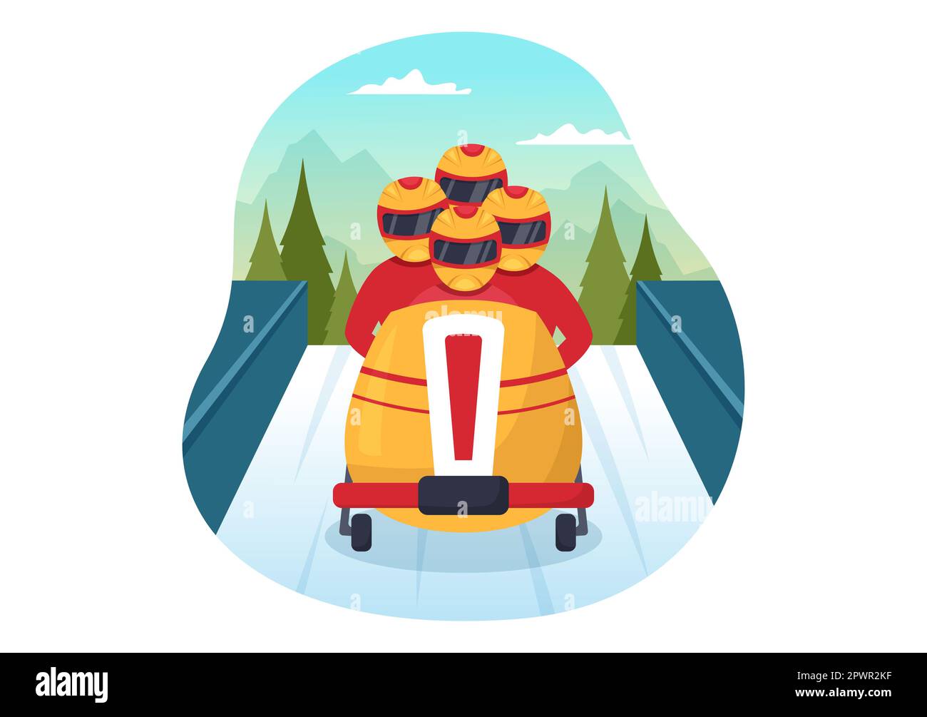 Athlete Riding Sled Bobsleigh Illustration with Snow, Ice and Bobsled ...
