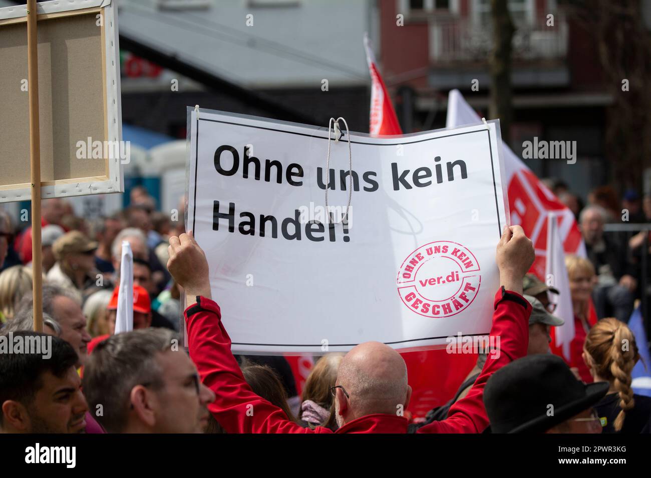 Cologne, Germany. 01st May, 2023. A participant in the Labor Day rally ...