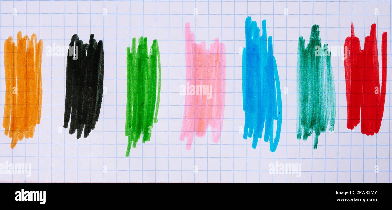 Multi-colored marker swatches on checkered paper Stock Photo - Alamy