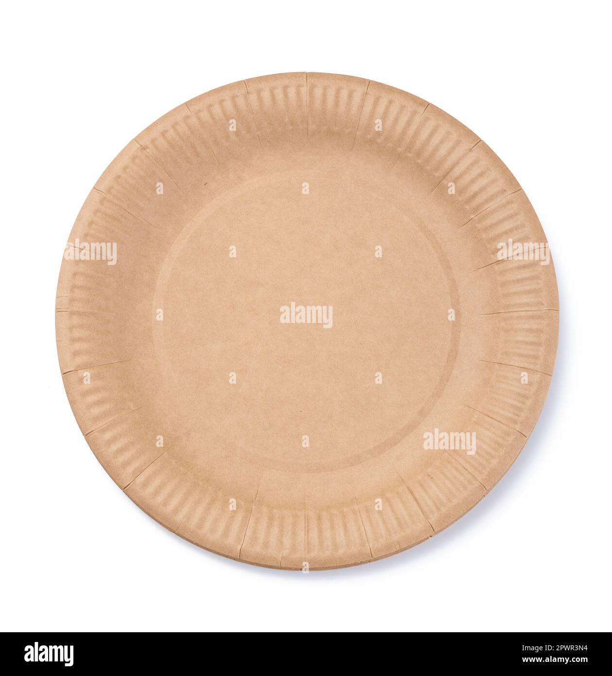 Empty brown disposable cardboard plate for food on a white isolated ...