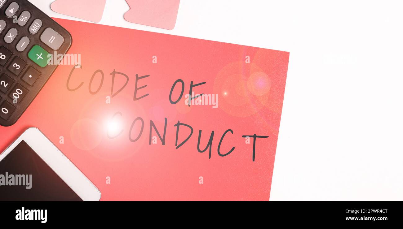 Hand Writing Sign Code Of Conduct Business Showcase Ethics Rules Moral